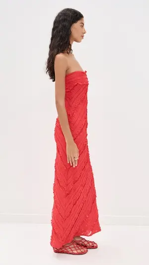Endless Rose Strapless Ruffled Maxi Dress - Red