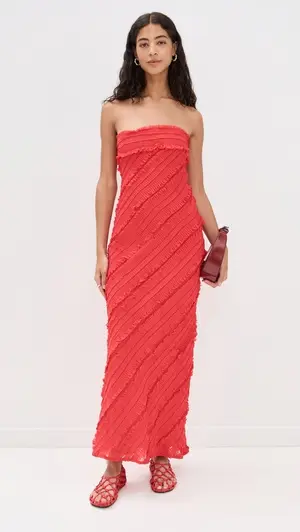 Endless Rose Strapless Ruffled Maxi Dress - Red