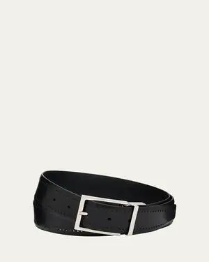 Brioni Reversible Burnished Leather Belt - Black