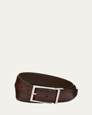 Brioni Reversible Burnished Leather Belt - Mstard