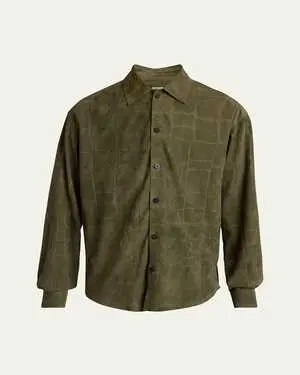 Jacquemus Croc-embossed Leather Sport Shirt - Khaki