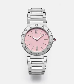 BVLGARI 33mm Stainless Steel Watch With Rubellite - Silver