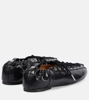 GANNI Lace-up Ballet Flats With Square Toe