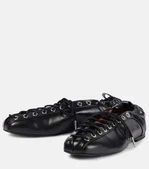 GANNI Lace-up Ballet Flats With Square Toe