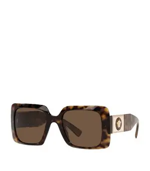 Versace Tortoiseshell Medusa Stud Square Sunglasses