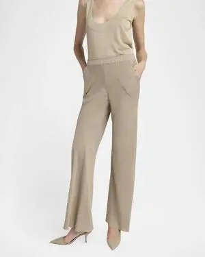 Giorgio Armani Triple Silk Georgette Trousers - Solid Medium Beige