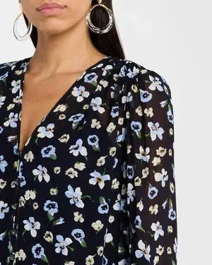 Veronica Beard Alec Floral Silk Blouse - Navy Multi