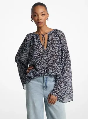 Michael Kors Floral Georgette Blouse - Blue