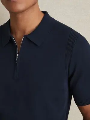 REISS Berkley Cotton Half-zip Knitted Polo Shirt