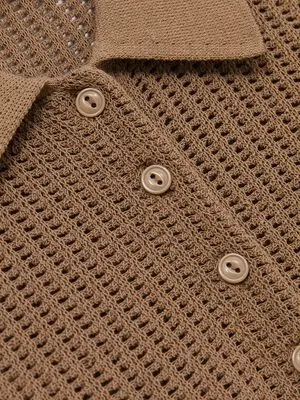 REISS Evi Cotton-blend Open-knit Polo Shirt - Tan