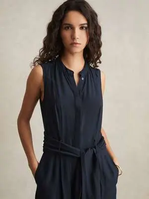 REISS Raven Wide-leg Jumpsuit - Navy