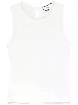 NISSA Faux-pearl Embellished Tank Top - White