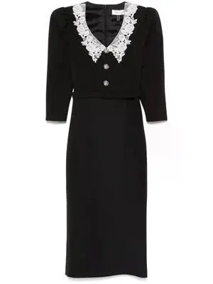 NISSA Lace-collar Midi Dress