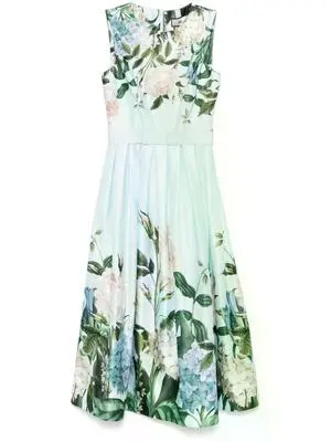 NISSA Floral-print Taffeta Midi Dress - Blue