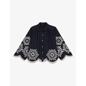 Maje Crochet-detail Cropped Cotton Shirt
