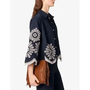Maje Crochet-detail Cropped Cotton Shirt