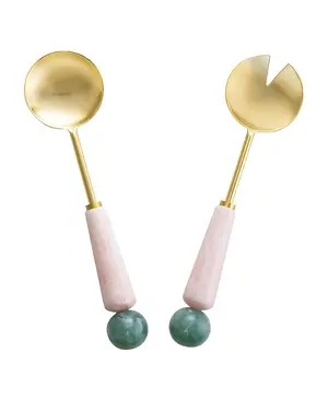 GAURI KOHLI Copenhagen Salad Servers, Set Of 2 - Shades Of Pink/green And Gold