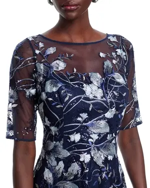 Rickie Freeman For Teri Jon Floral Embroidered Gown