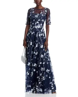 Rickie Freeman For Teri Jon Floral Embroidered Gown
