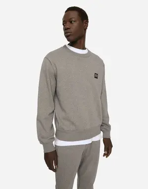 Dolce & Gabbana Cotton Jersey Sweatshirt With Logo Tag - Grey