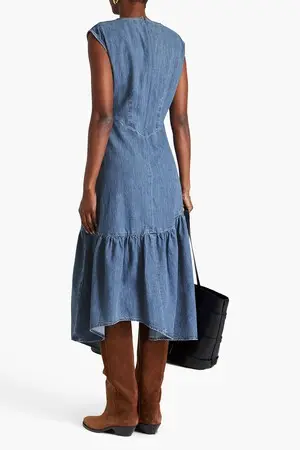 FRAME Asymmetric Denim Midi Dress - Light Denim