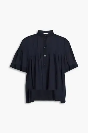 FRAME Pintucked Cotton-mousseline Blouse - Navy