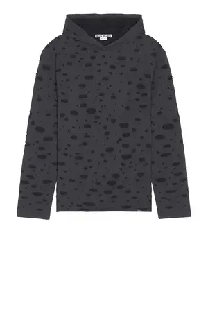 Acne Studios Trashed Hooded Long Sleeve Tee In Black