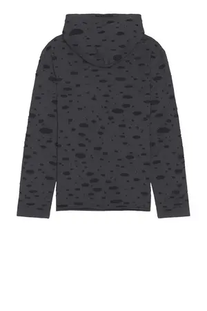 Acne Studios Trashed Hooded Long Sleeve Tee In Black