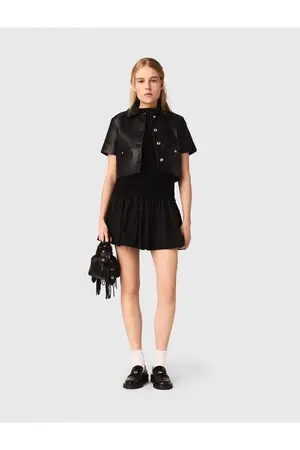 Maje Cropped Leather Jacket - Black