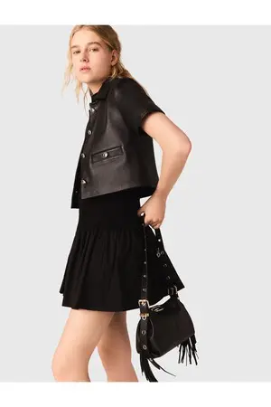 Maje Cropped Leather Jacket - Black