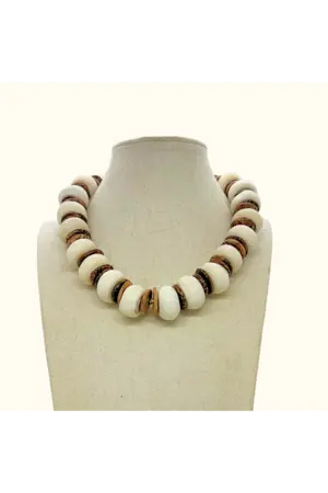 NORTON AND HODGES Norton And Hodges Zebra Coconut Wood And Bone Bead Necklace