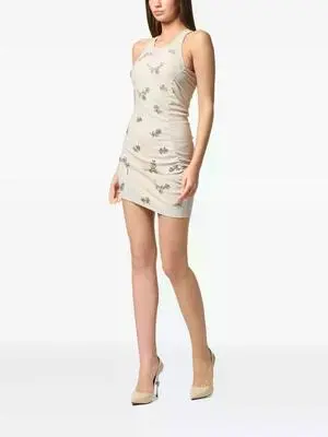 Philipp Plein Floral-embellishment Ribbed Mini Dress - Grey
