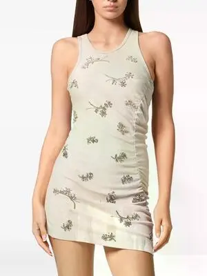 Philipp Plein Floral-embellishment Ribbed Mini Dress - Grey