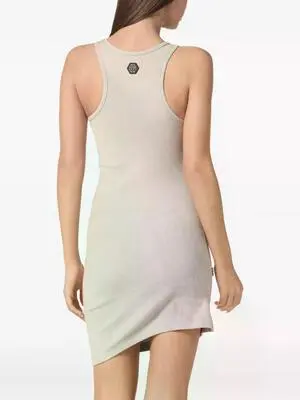 Philipp Plein Floral-embellishment Ribbed Mini Dress - Grey