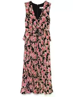 NISSA Floral-print Midi Dress - Black