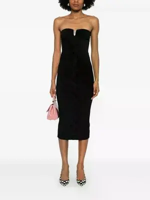 NISSA Ruffled-detailed Midi Dress - Black