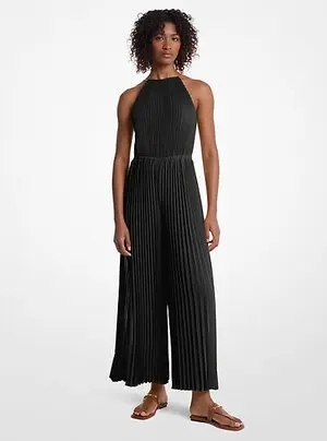 michael kors pleated georgette halter dress Michael Kors Pleated Georgette Halter Jumpsuit In Black - 65% Off