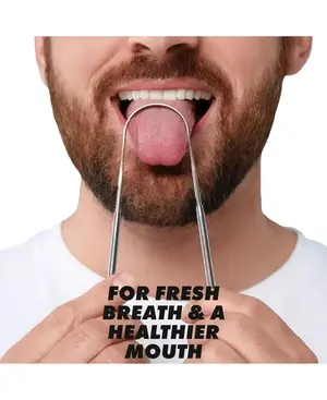 PURSONIC Stainless Steel Tongue Scraper – For Fresh Breath & A Healthier Mouth - Silver