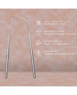 PURSONIC Stainless Steel Tongue Scraper – For Fresh Breath & A Healthier Mouth - Silver
