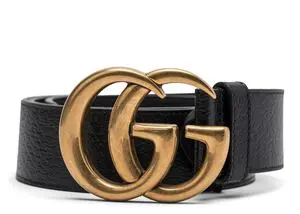 GUCCI Double G Buckle Textured Leather Belt