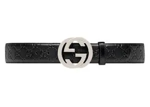 GUCCI Gucci Double G Brass Buckle Reversible Textured Leather Belt