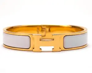 Hermès Clic Clac H Enamel Narrow Pm - Gold/white
