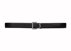 LOUIS VUITTON Saint Laurent Cassandre Belt In Grained Leather - Black