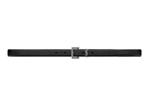 Saint Laurent Cassandre Thin Belt In Smooth Leather - Black