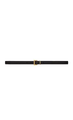 Saint Laurent Cassandre Thin Belt With Square Buckle In Grained Leather - Black