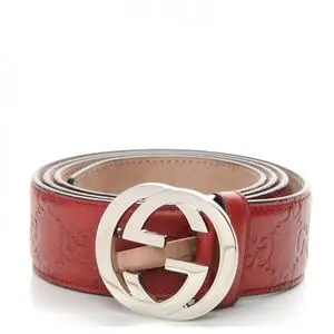 Saint Laurent Cassandre Thin Belt With Square Buckle In Grained Leather Red