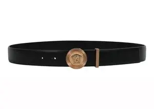 Versace Gg Marmont Leather Belt With Shiny Buckle - Black/gold