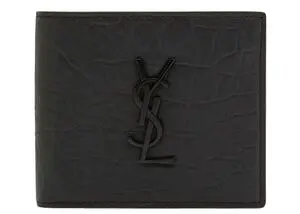 Saint Laurent Monogram Crocembossed Leather Bifold Wallet - Black