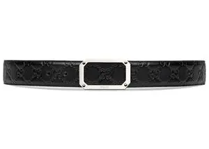 Gucci Signature Leather Belt With Rectangle Buckle - Black