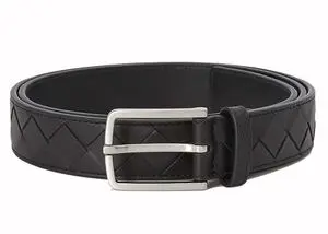 Bottega Veneta Intrecciato Leather 1-inch Belt - Black